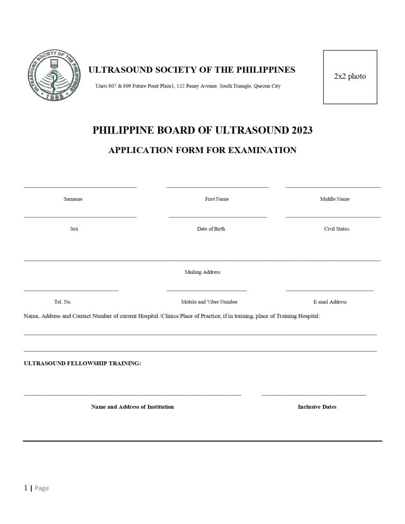 Ultrasound Society of the Philippines - Application Form For Examination