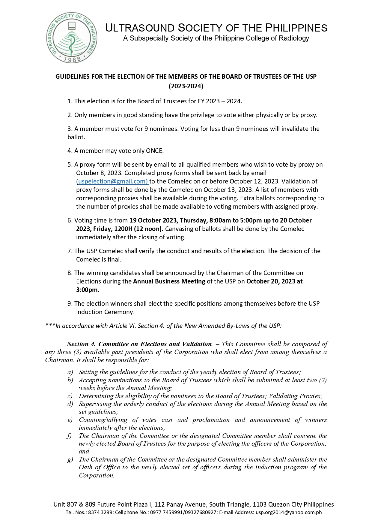 Ultrasound Society of the Philippines - GUIDELINES FOR THE ELECTION OF ...
